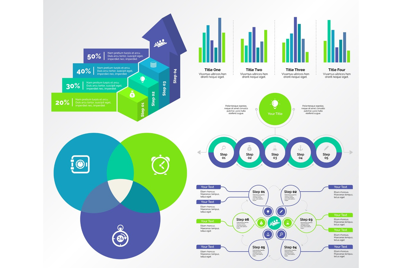 Five Marketing Charts Templates Set, a Work Illustration by SurfsUpVector