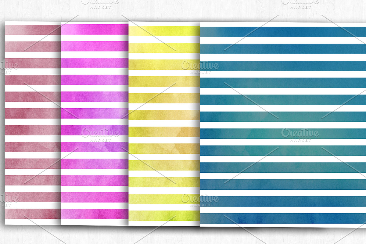 Watercolor Digital Paper Stripes, a Texture Graphic by BonaDesigns