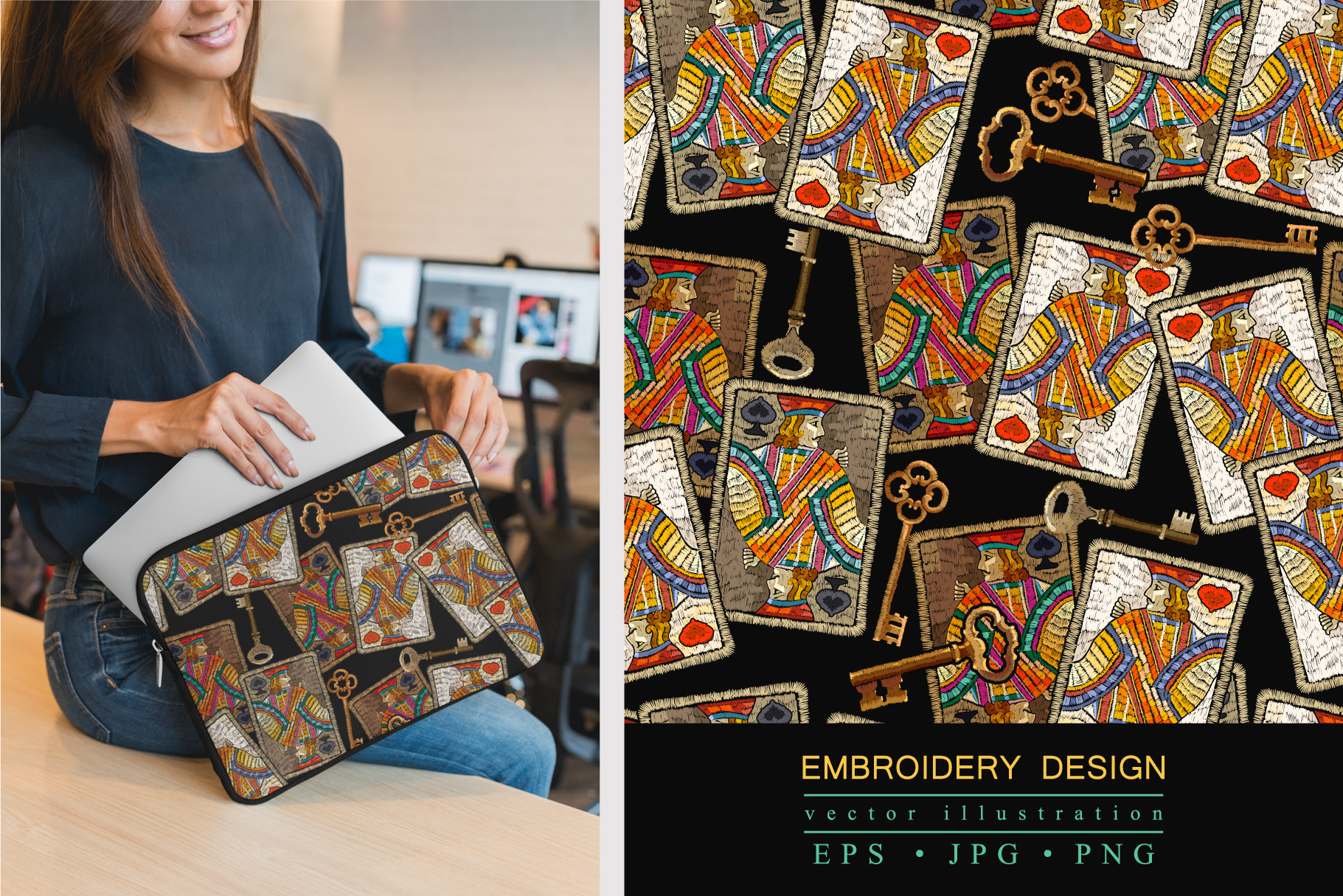 Embroidery playing cards and keys | Graphic Patterns ~ Creative Market