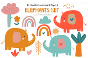 Elephants clipart and Paper set, an Animal Illustration by Poppymoondesign