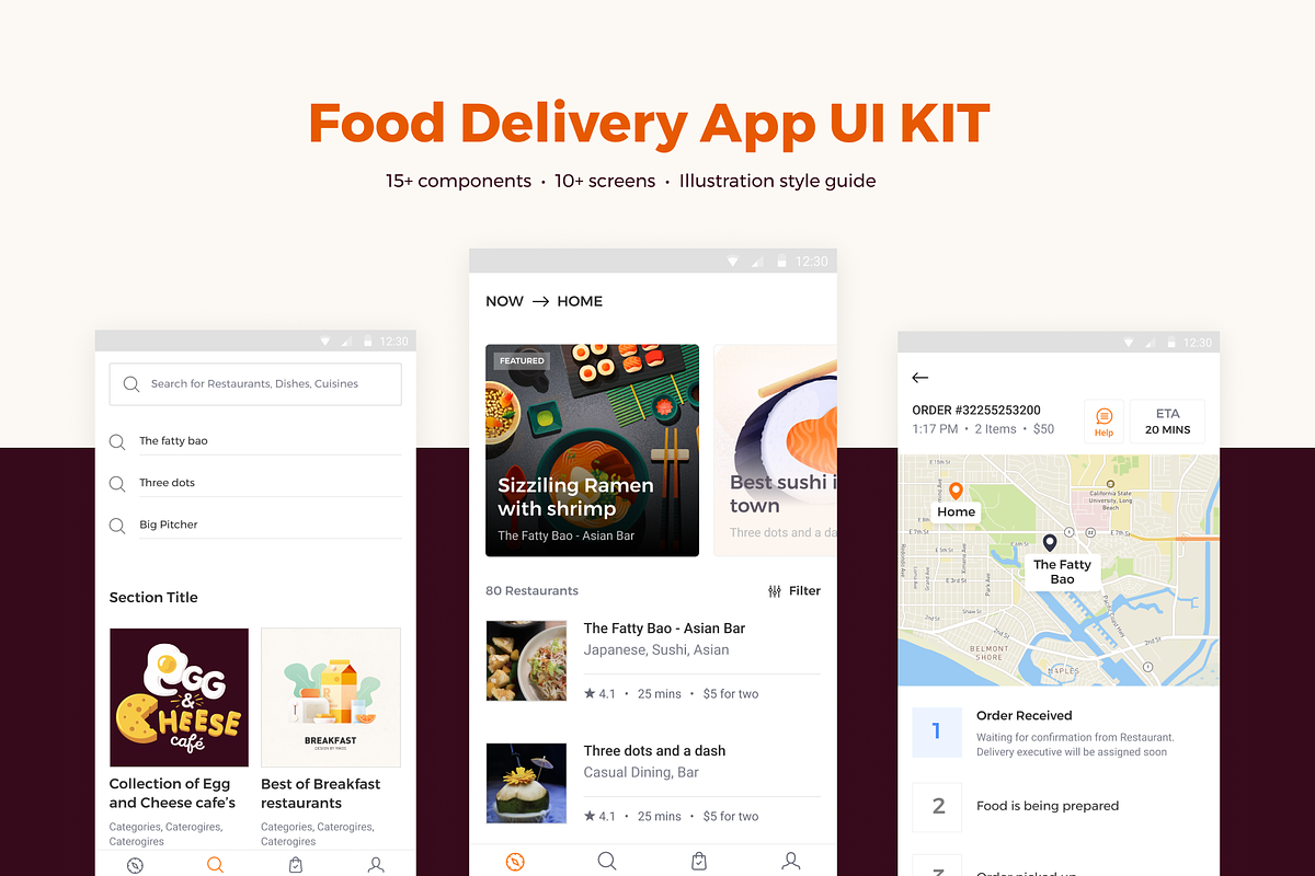 Food Delivery App Wireframe Kit, an UI Kit Template by PixelUX