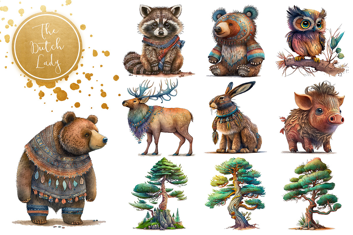 Tribal Forest Animals Clipart Set