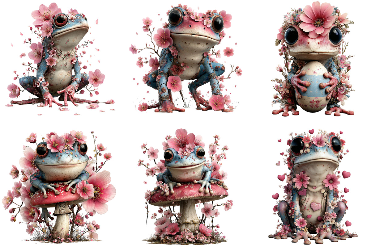 Whimsical Spring Frog Clipart, an Illustration by CraftArtStudio