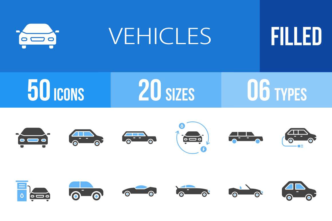 50 Vehicles Filled Icons, an Icon by IconBunny
