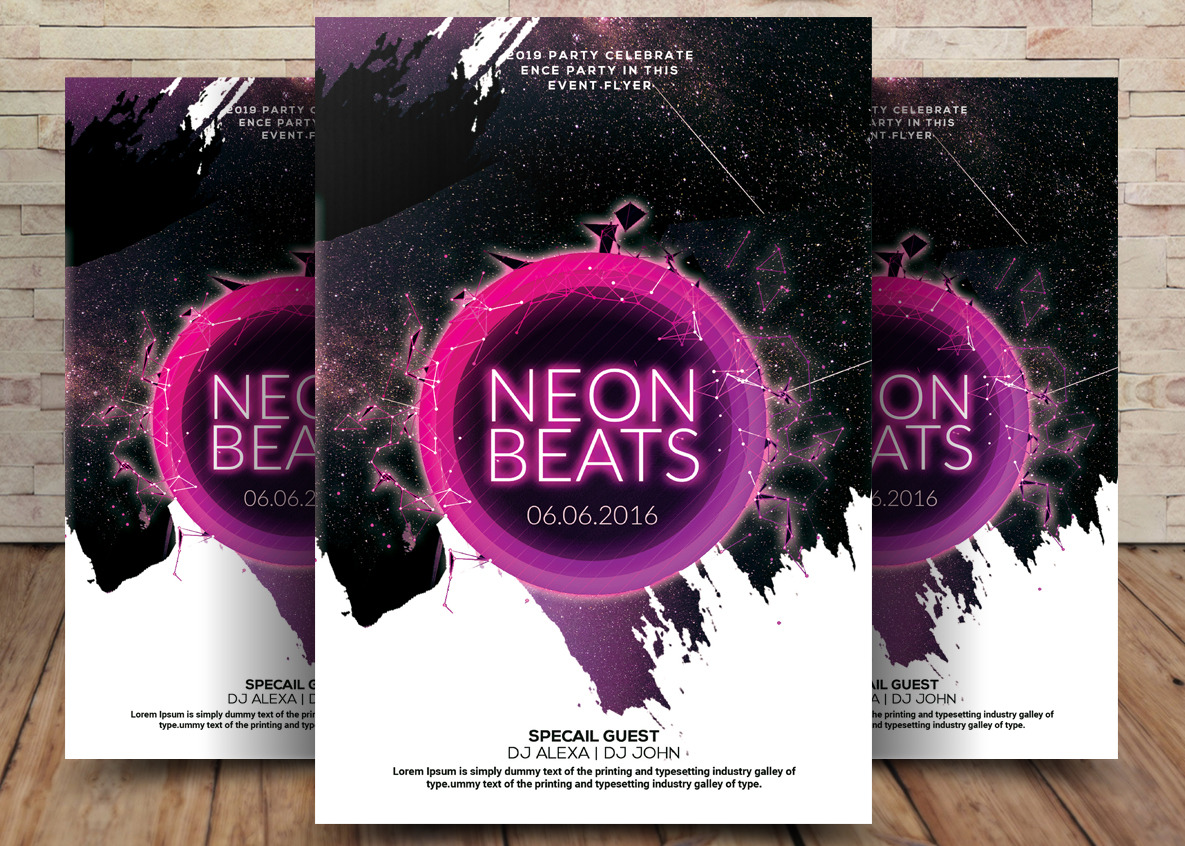 Neon Fest Party Flyer Template, a Flyer Template by graphicforest