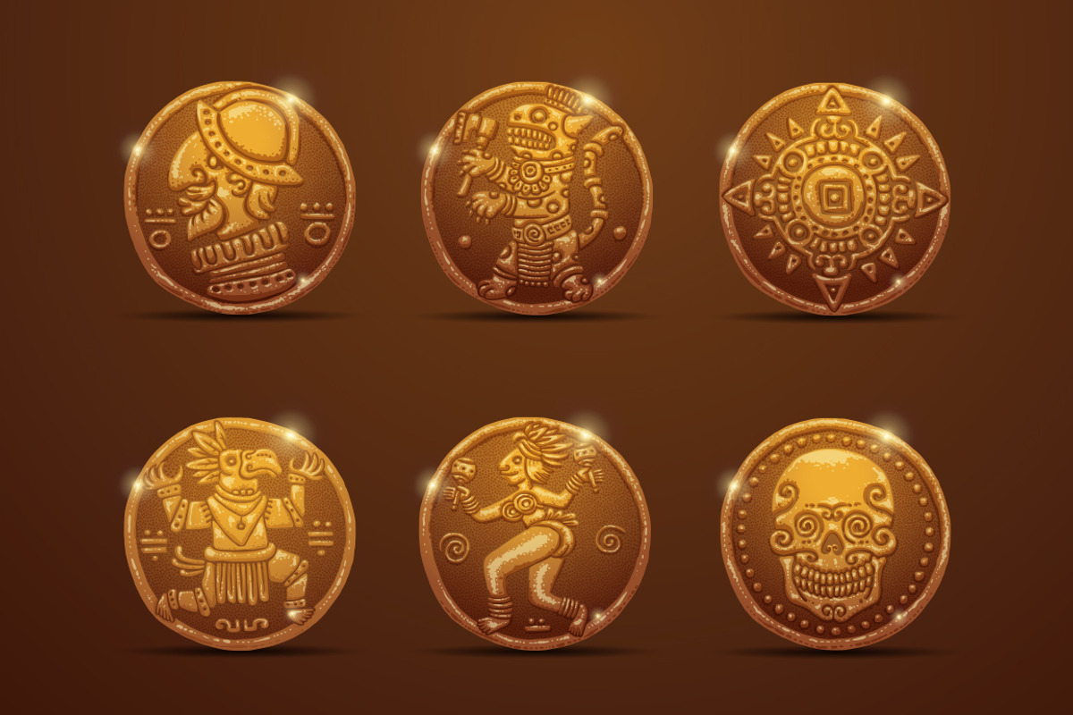 Vector aztec coins bundle, an Illustration by IvanNikulin