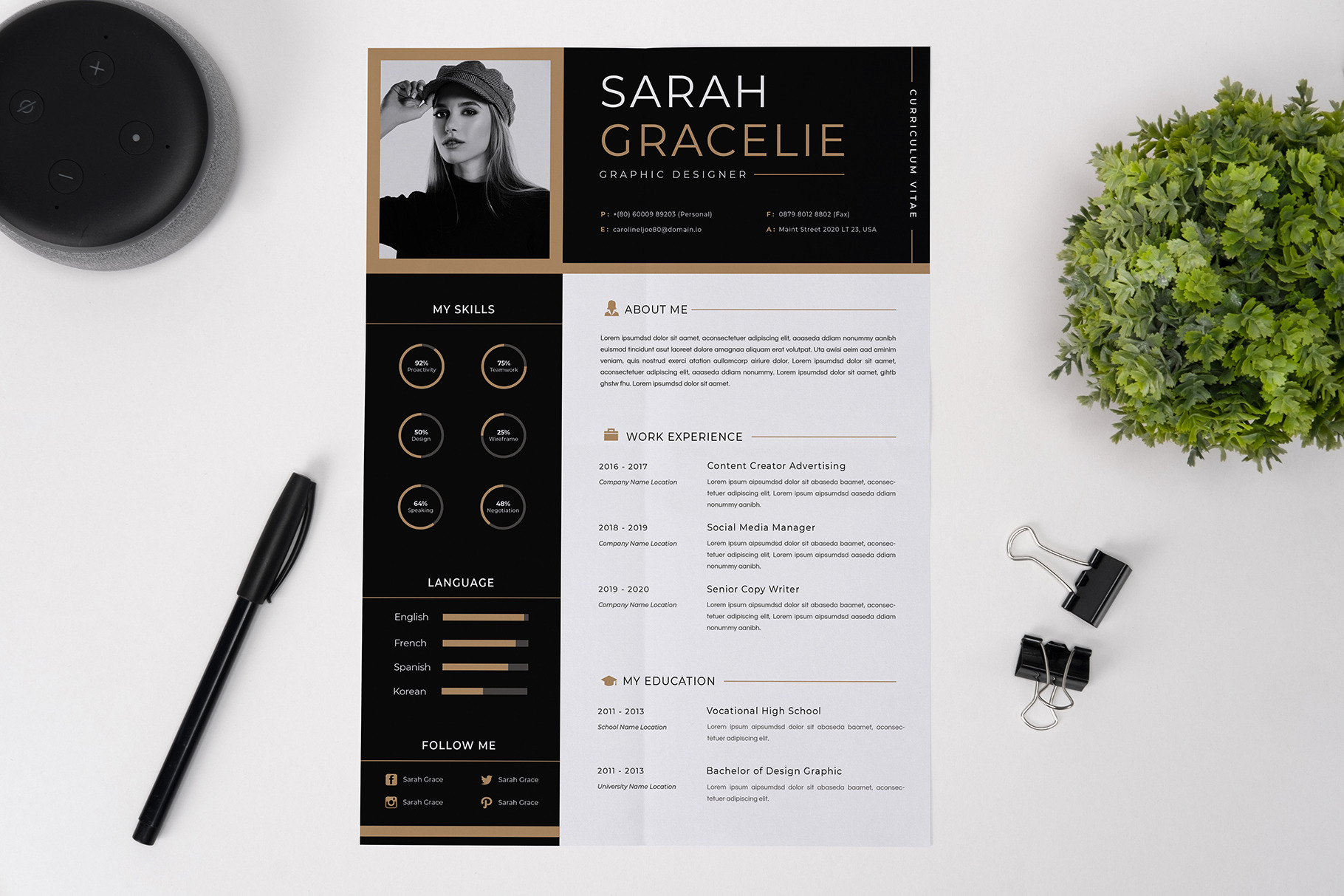 Simple Minimalist CV Resume | Creative Market