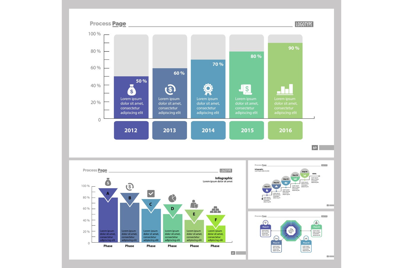 Four Analysis Slide Templates Set, a Work Illustration by SurfsUpVector