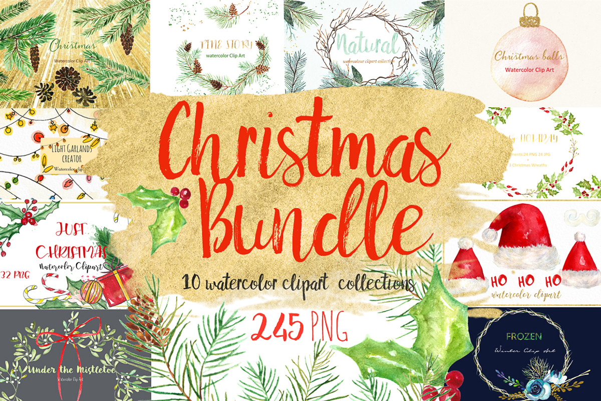 Christmas watercolor bundle, an Illustration by LABFcreations