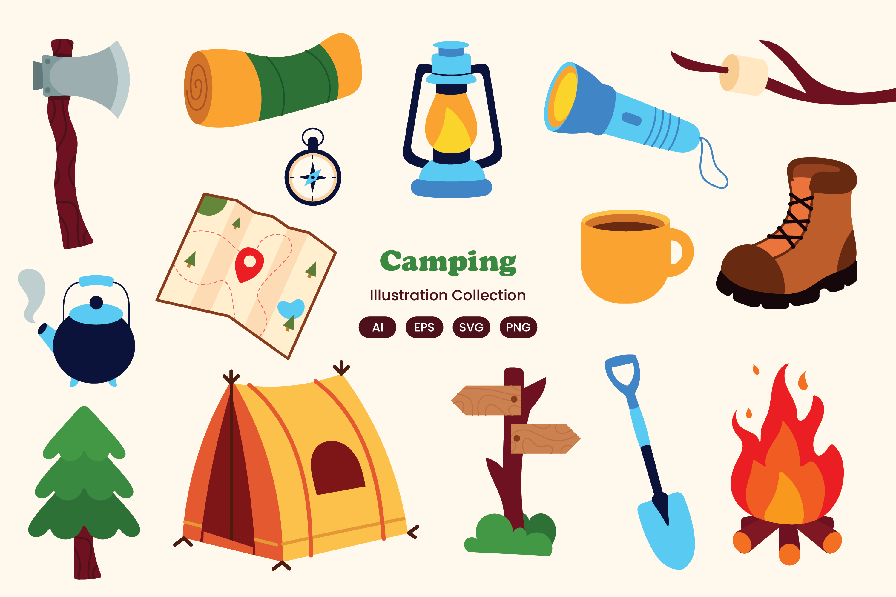 Camping Flat Illustration, an Object Illustration by Rahardi Creative