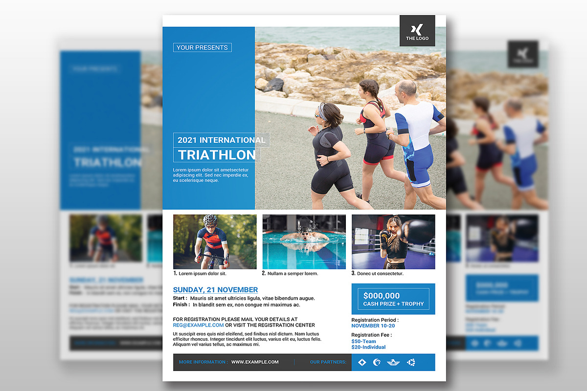 Triathlon Flyer V01, a Flyer Template by retrographix | Creative Market