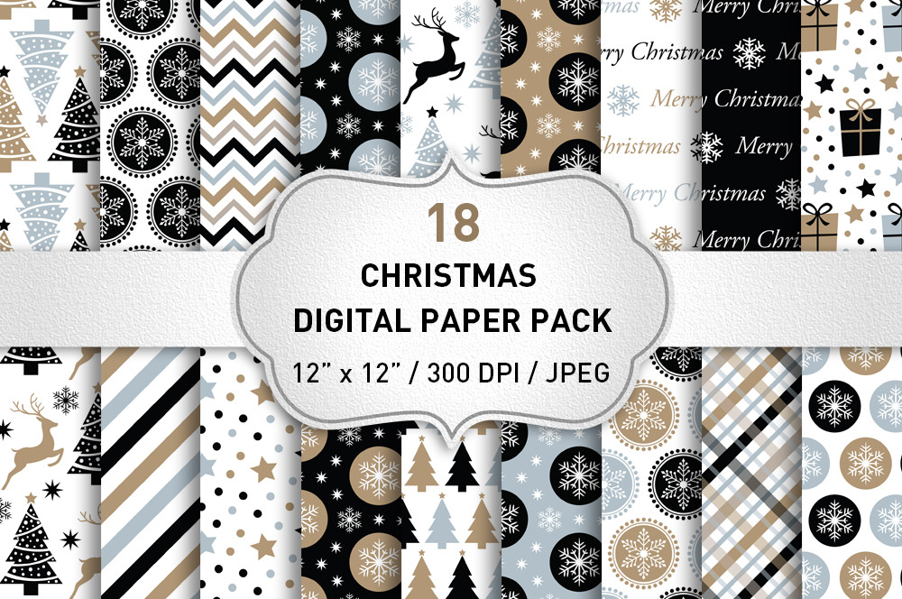 Black Christmas Digital Paper, a Pattern Graphic by Klamp Studio