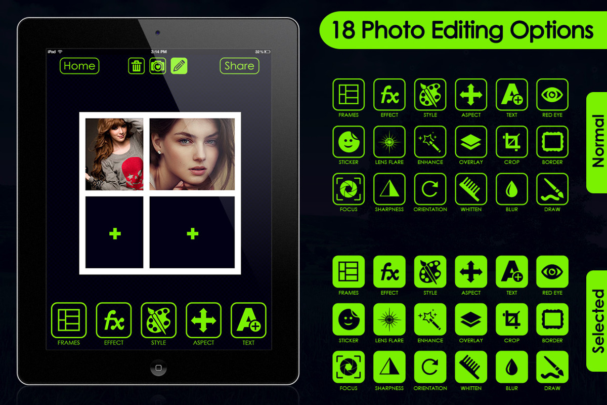 Pic Collage App GUI Design, an UI Kit Template by S_N_K