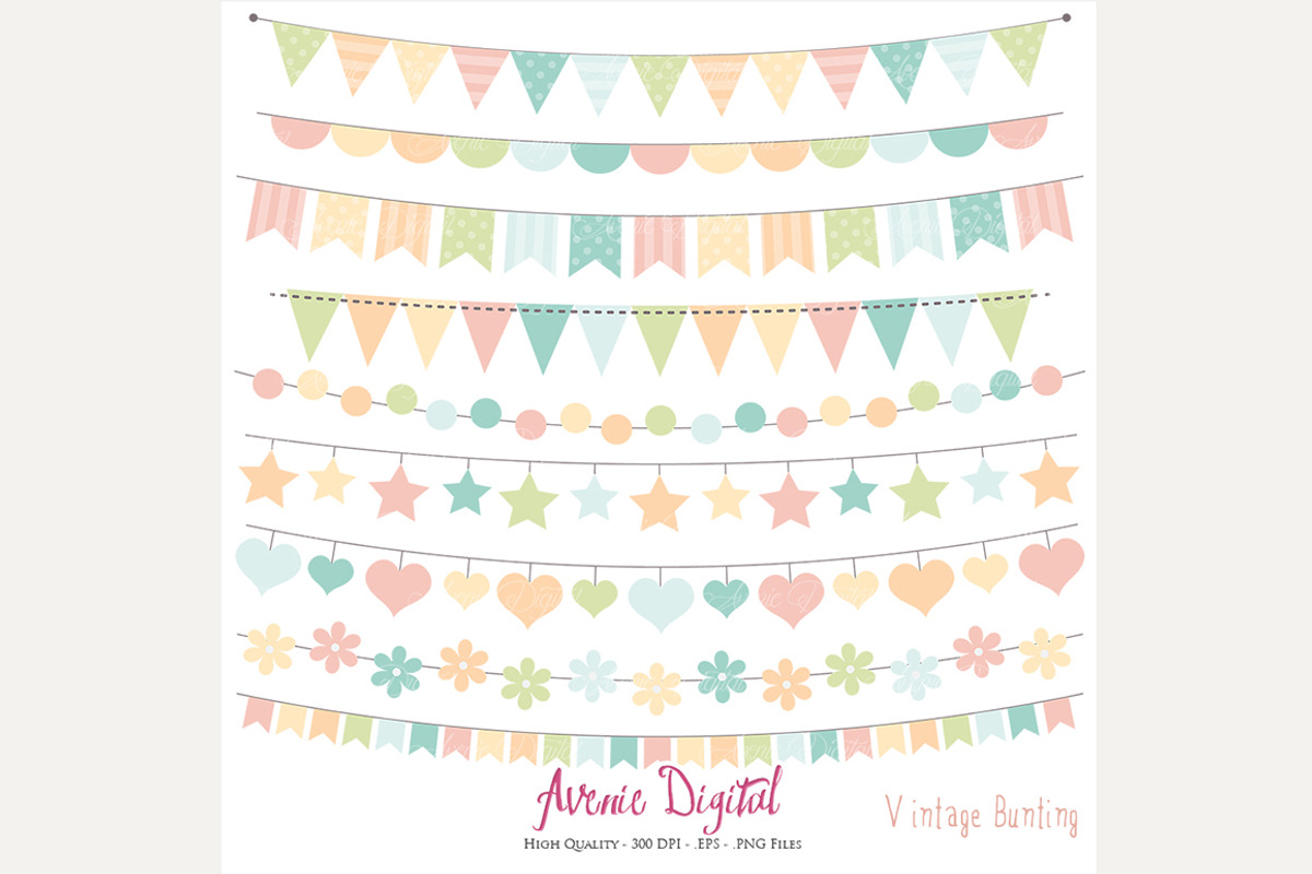Vintage Bunting Banners, an Illustration by Avenie Digital