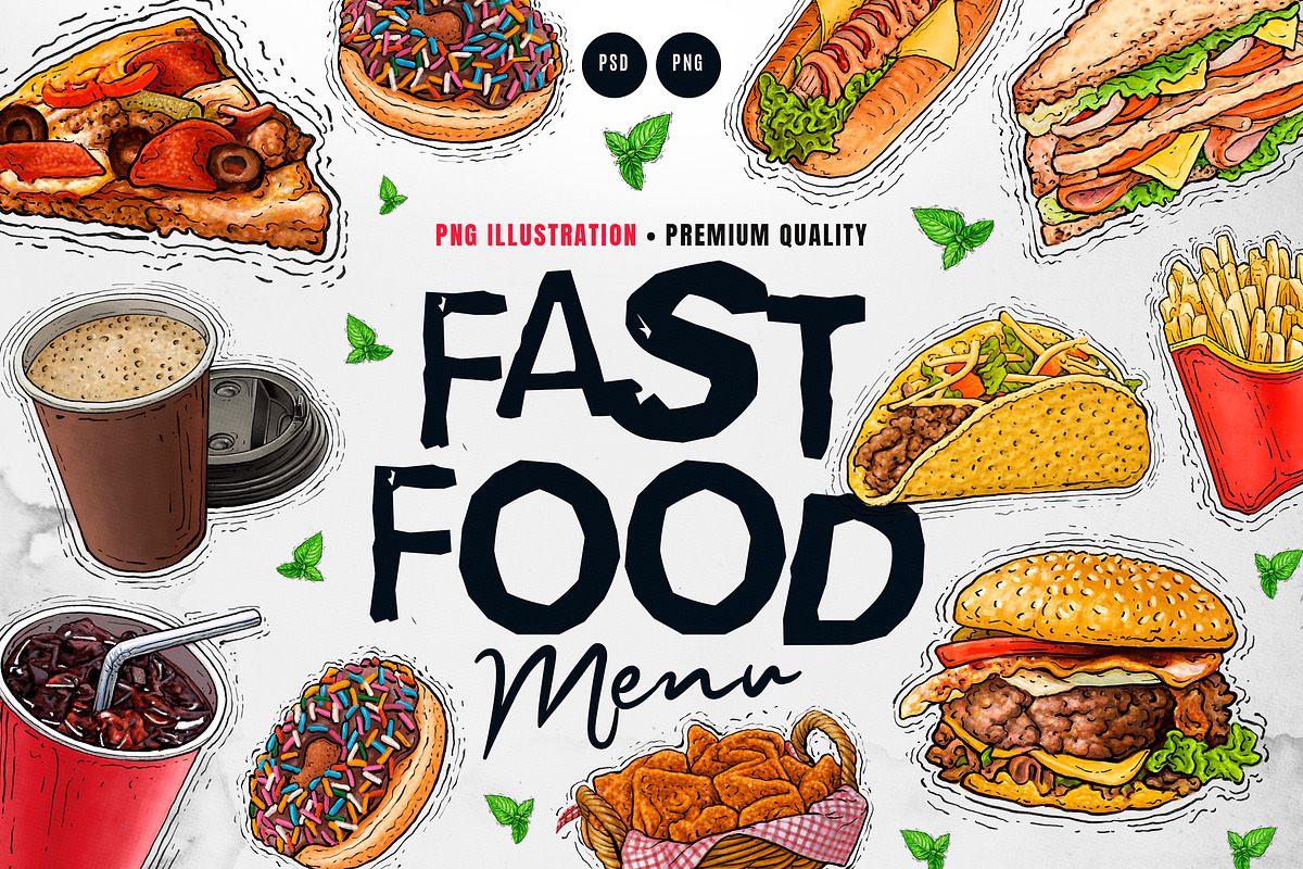 10 Fast food Menu Illustration