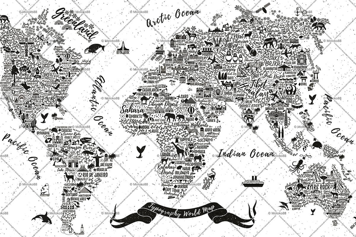 Typography World Map., an Illustration by Moloko88