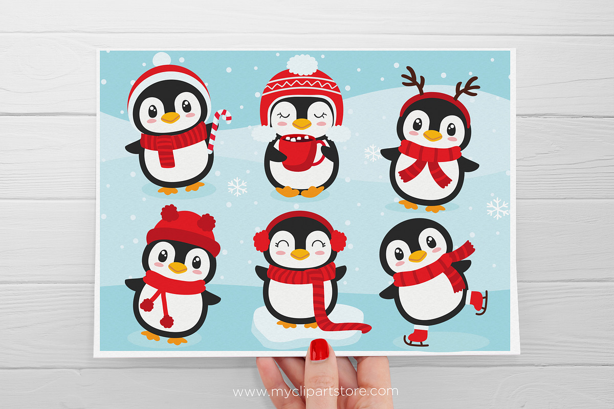 Christmas Penguins Clipart + SVG, a Seasonal Illustration by MyClipArtStore