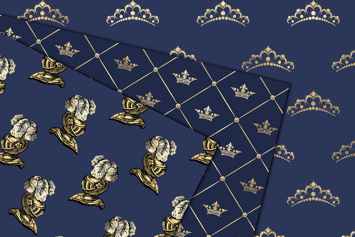 Navy and Gold Princess Digital Paper, a Pattern Graphic by Digital Curio