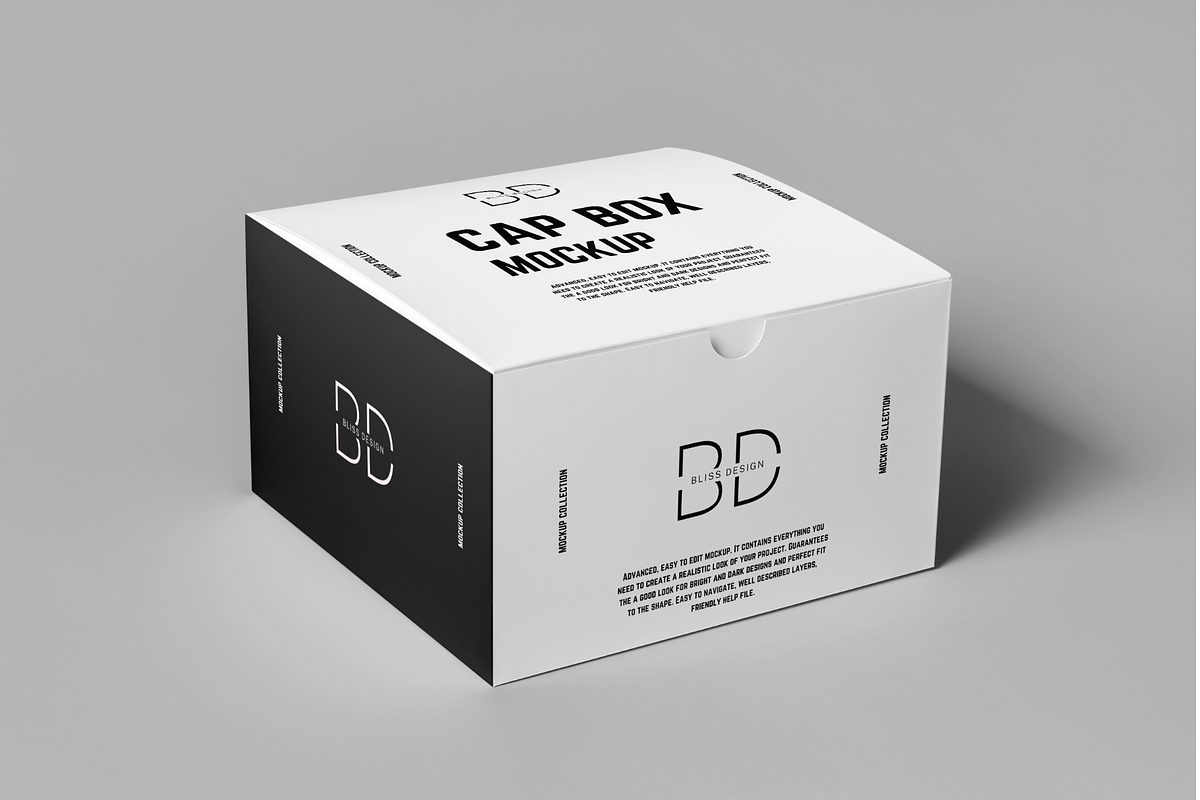Cap & Box Mock-up, a Packaging Mockup by BLISS DESIGN