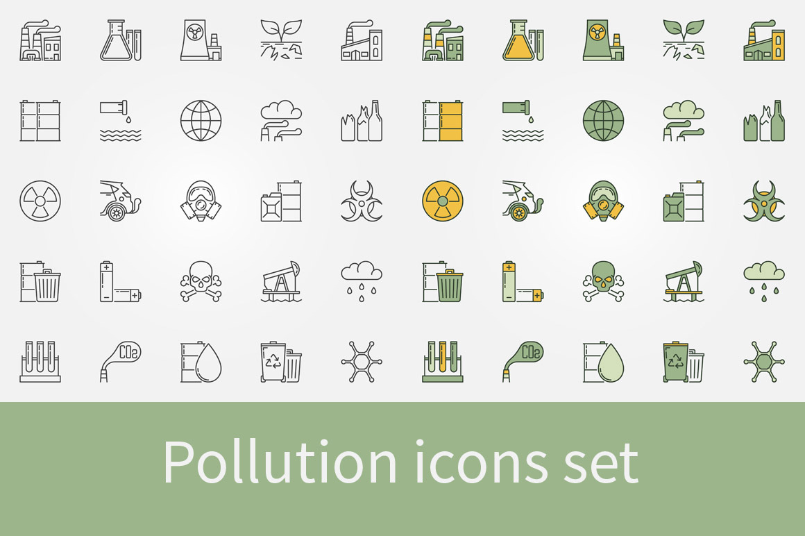 Pollution icons set, an Outline Icon by Venomous Vector