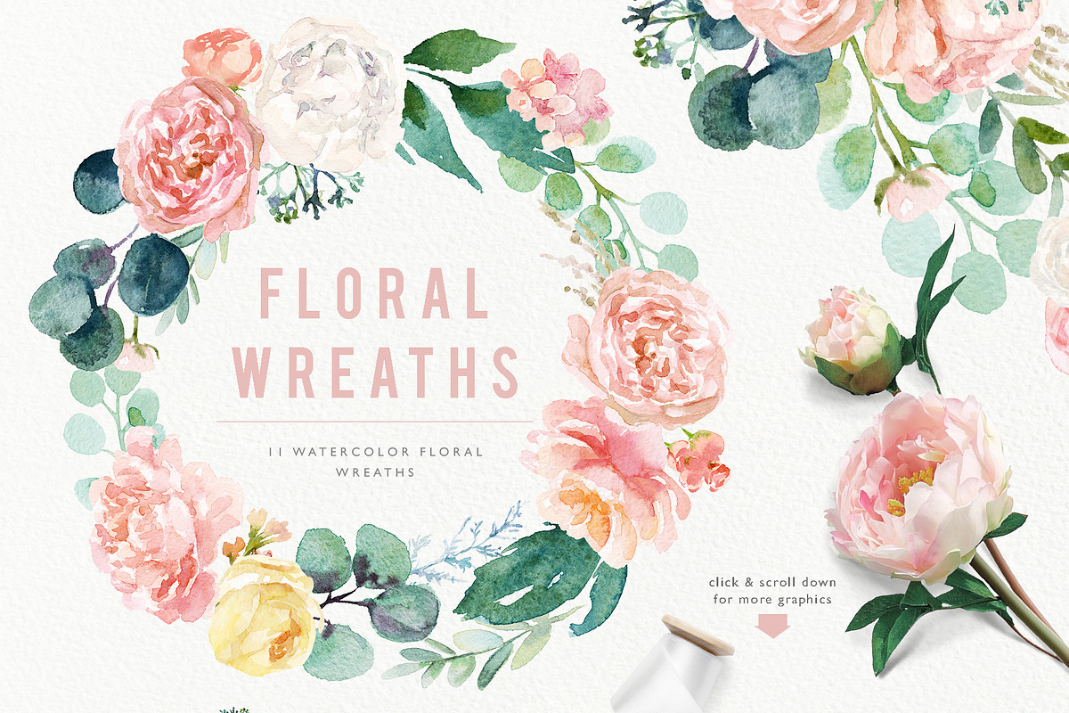 Watercolor Peach Floral Alphabet, a Decorative Illustration by Veris Studio