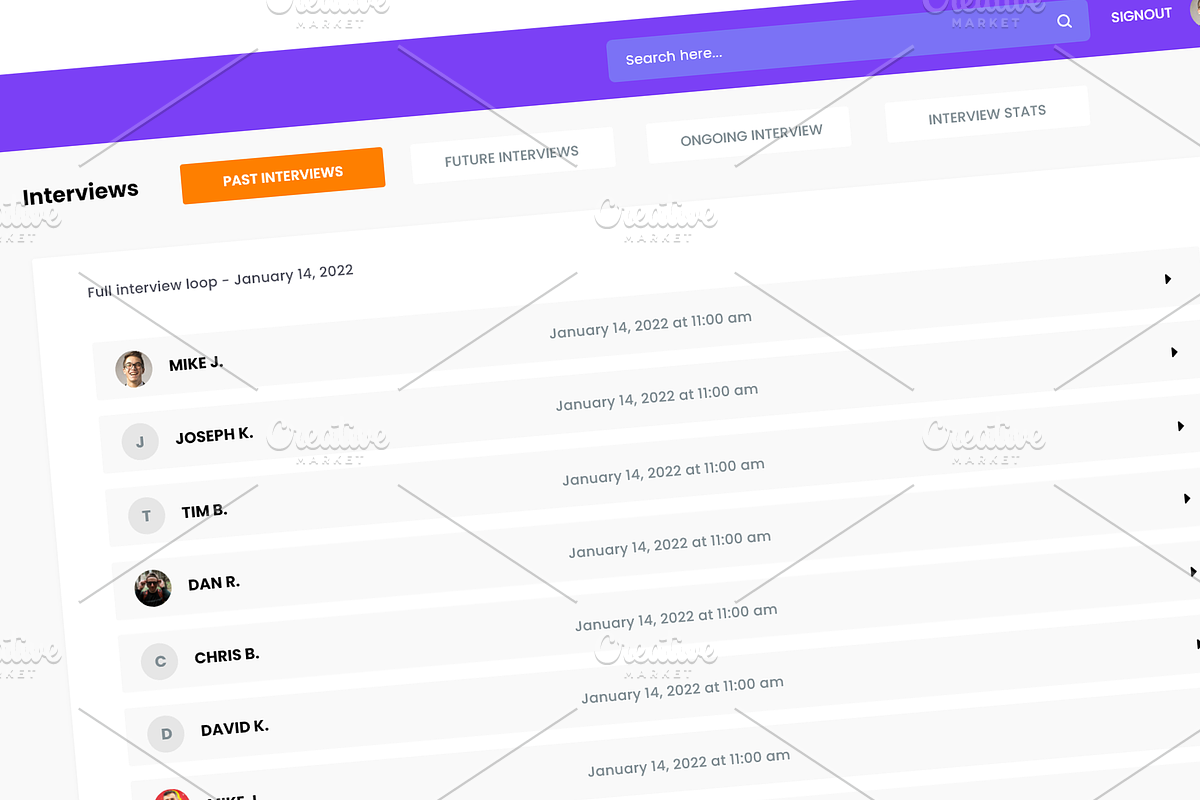 Interview App Dashboard Template