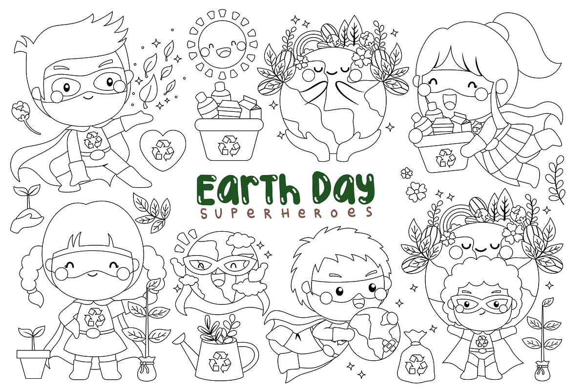 Earth Day Superheroes Clipart, a Person Illustration by Inkley Studio ...