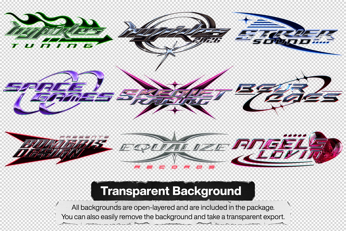 Y2K Chrome Text Effects Vol.2, a Layer Style Add-On by Hyperpix Productions | Creative Market