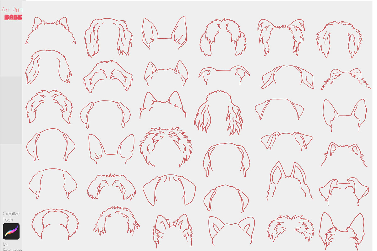 Procreate Dog Ears Stamps Line Art, a Brush Add-On by ArtPrintBabe