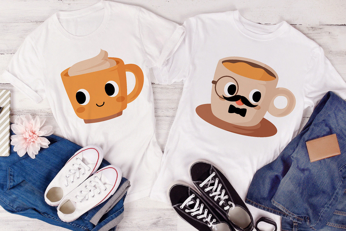 Funny coffee mugs and cups cartoon, a Food Illustration by Noey smiley