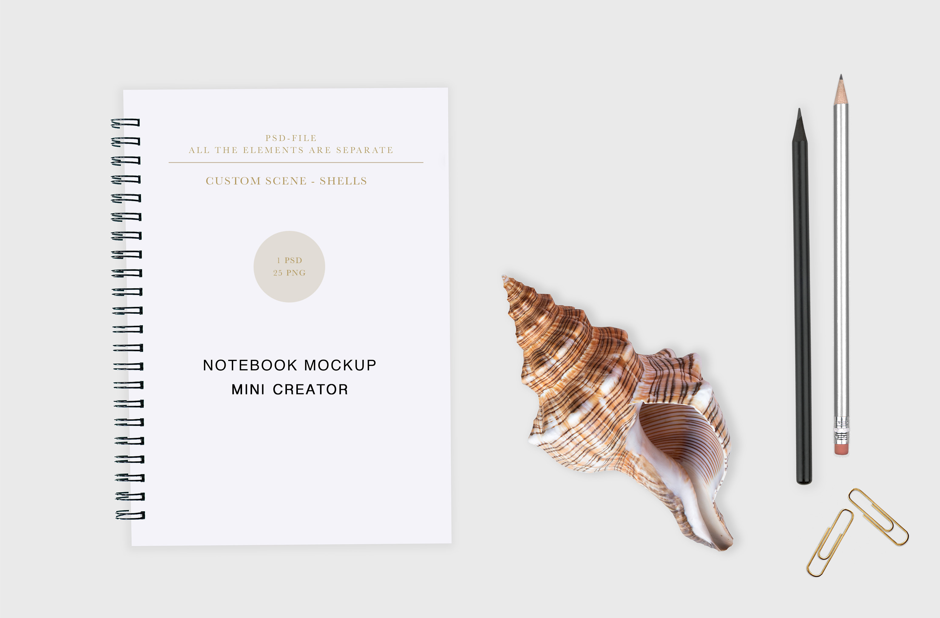 NOTEBOOK - SHELLS. MINI CREATOR, a Pens & Pencil Mockup by OntheMoon ...