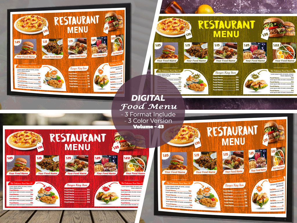 Digital Menu Boards for Restaurant, a Stationery Template by MRI STUDIO