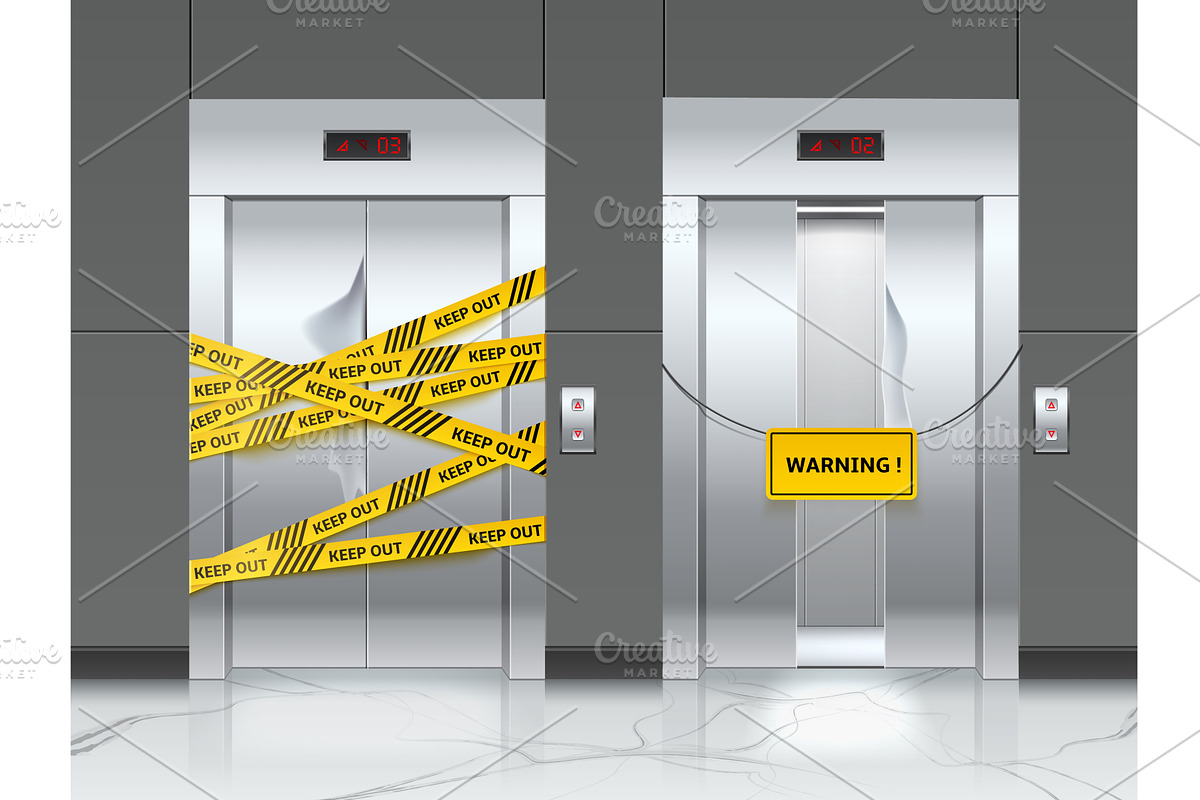 Broken realistic elevator. Lifts, a Transportation Illustration by ...