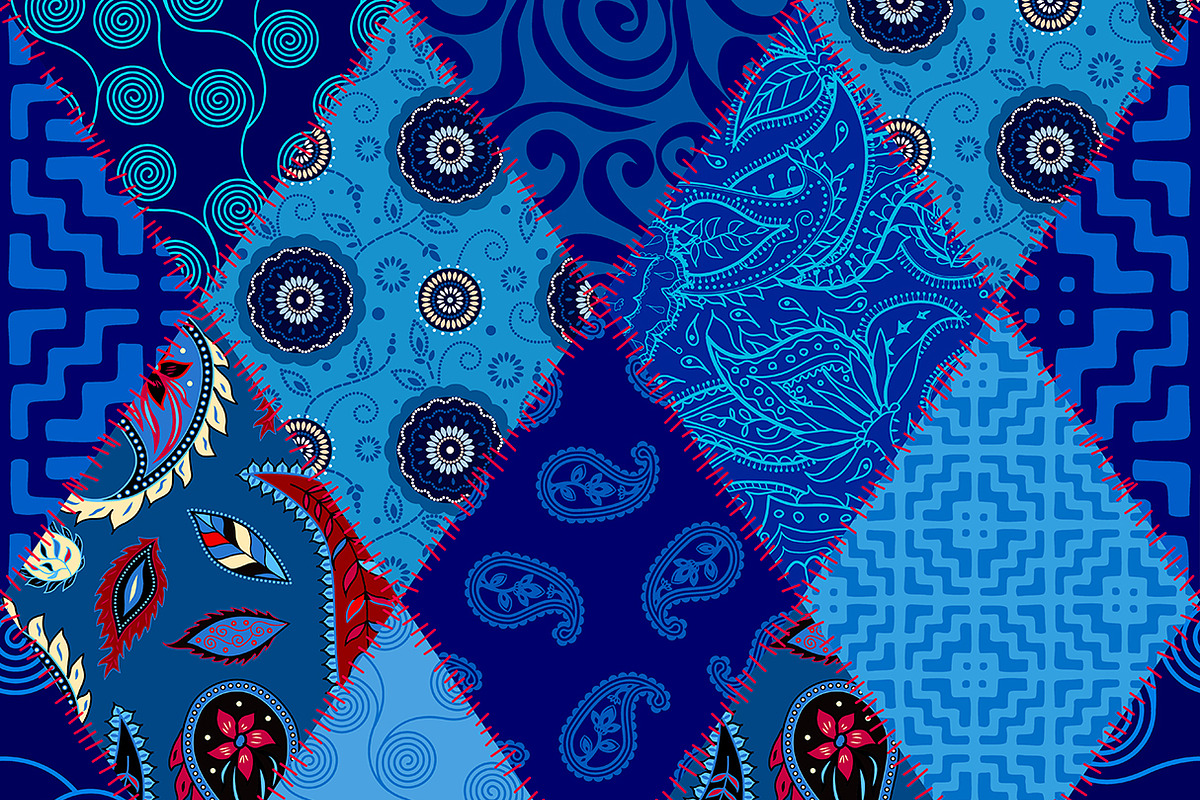 Seamless vector patchwork patterns | Creative Market
