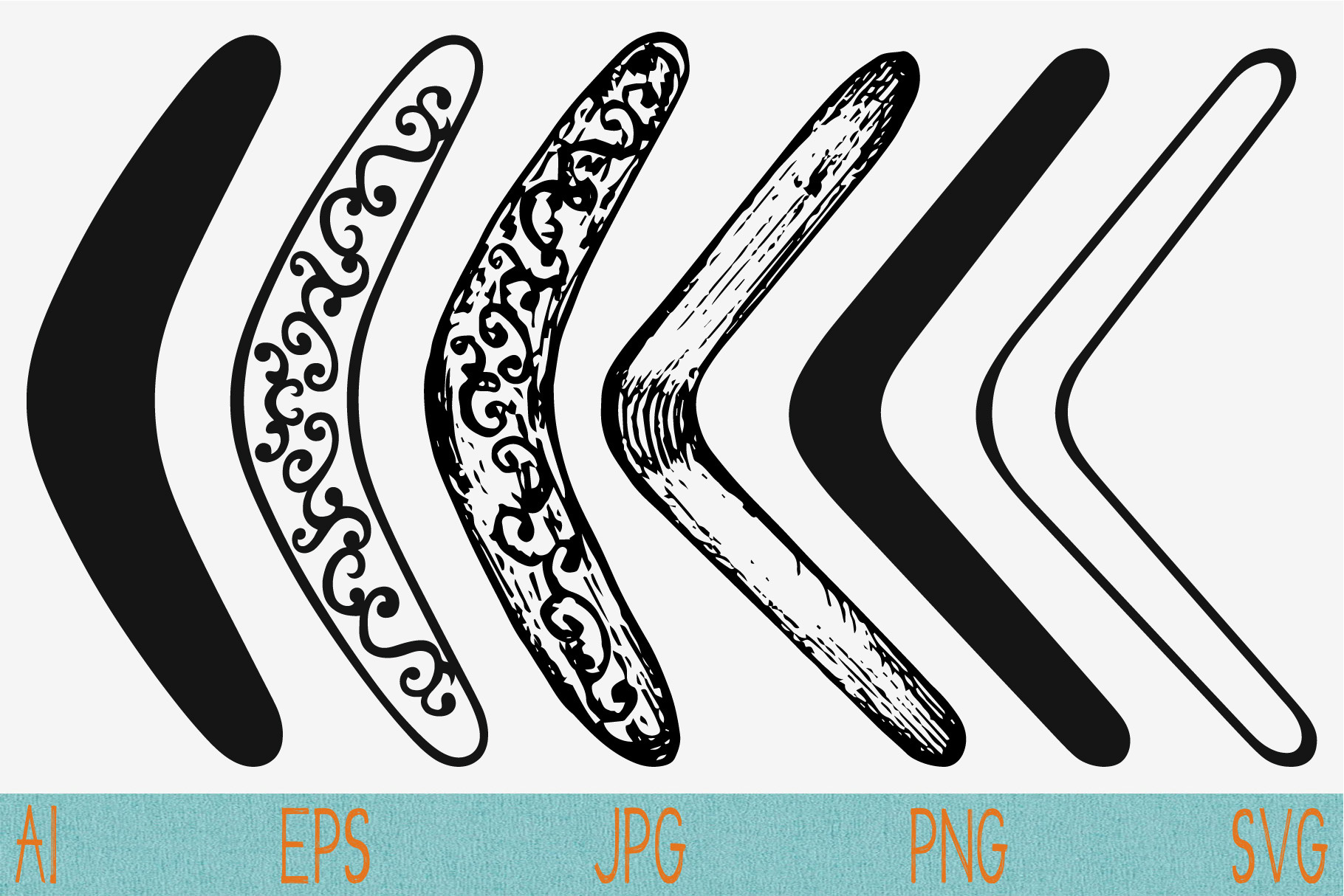 returning boomerang set vector svg, an Outline Icon by FileVectorSVG