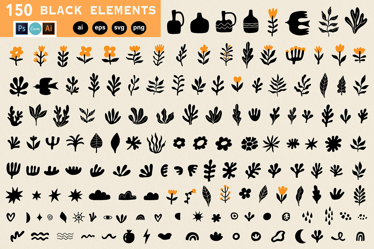 303 Modern Flora Shapes and Patterns, an Object Graphic by Katrinelly