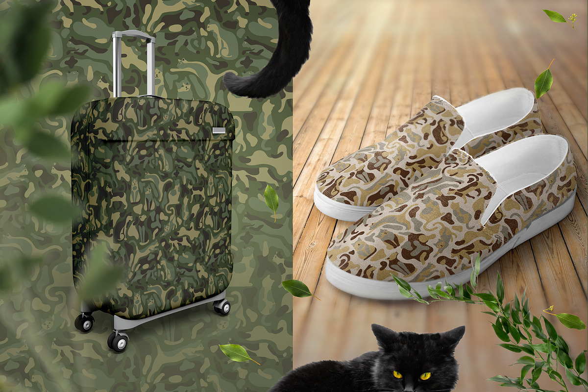 Seamless camo with CATS, a Pattern Graphic by pineart