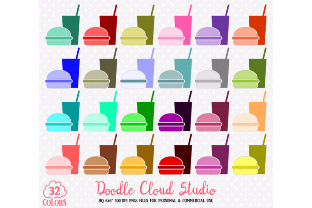 32 Fast Food Clipart Colorful, a Food Illustration by Doodle Cloud Studio
