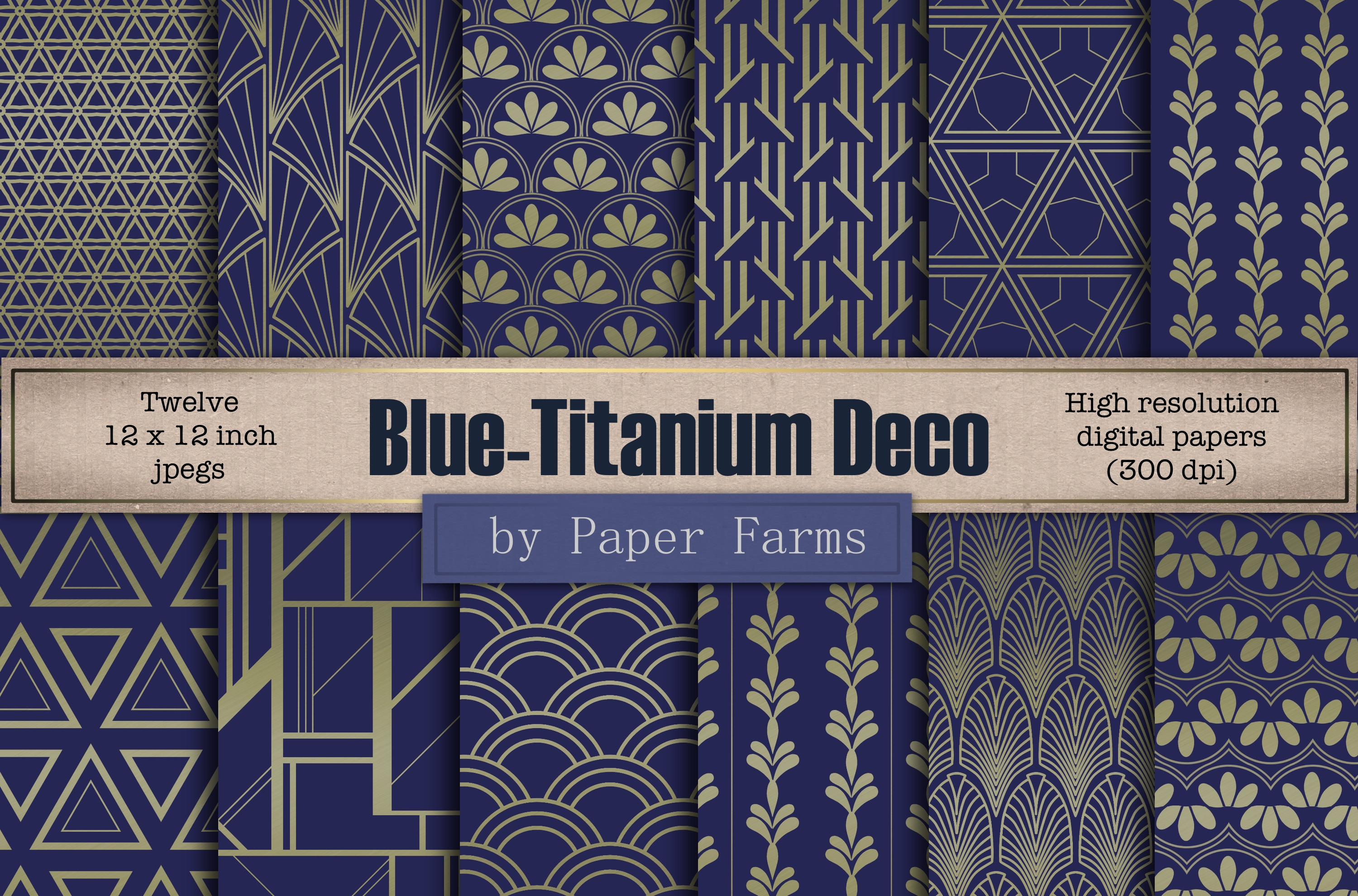 Blue-titanium Art Deco patterns, a Pattern Graphic by Paper Farms