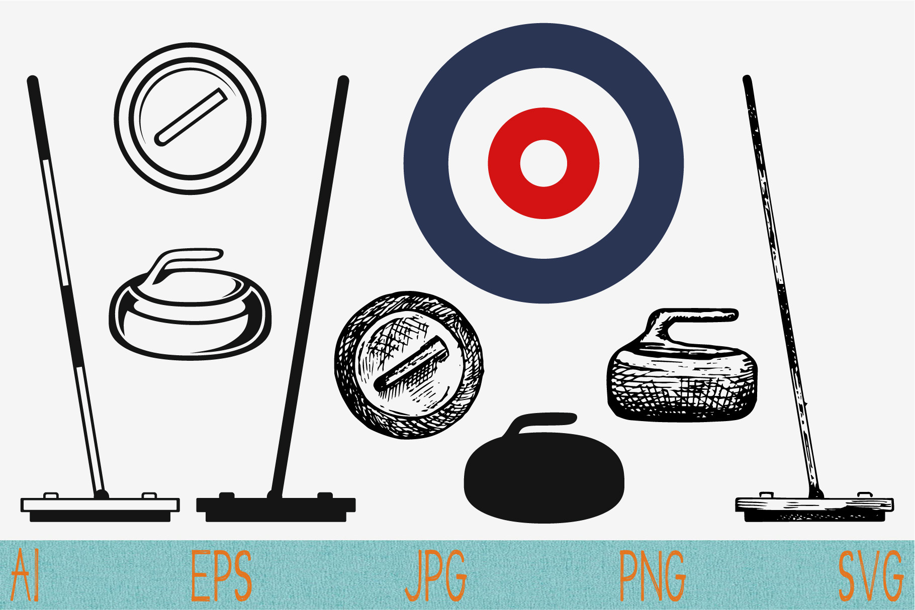 Curling game element set svg, an Icon by FileVectorSVG