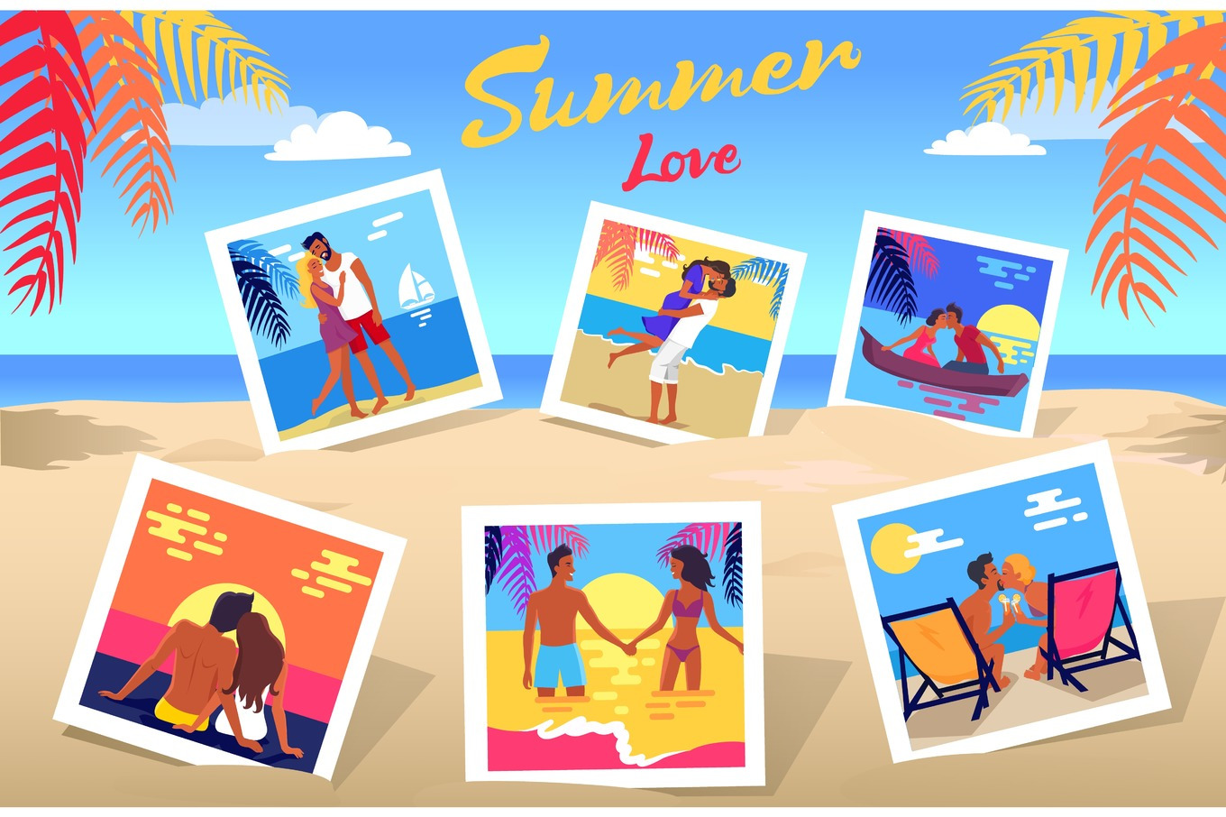 Summer Love Poster with Photos of Couples Set, a Person Illustration by ...