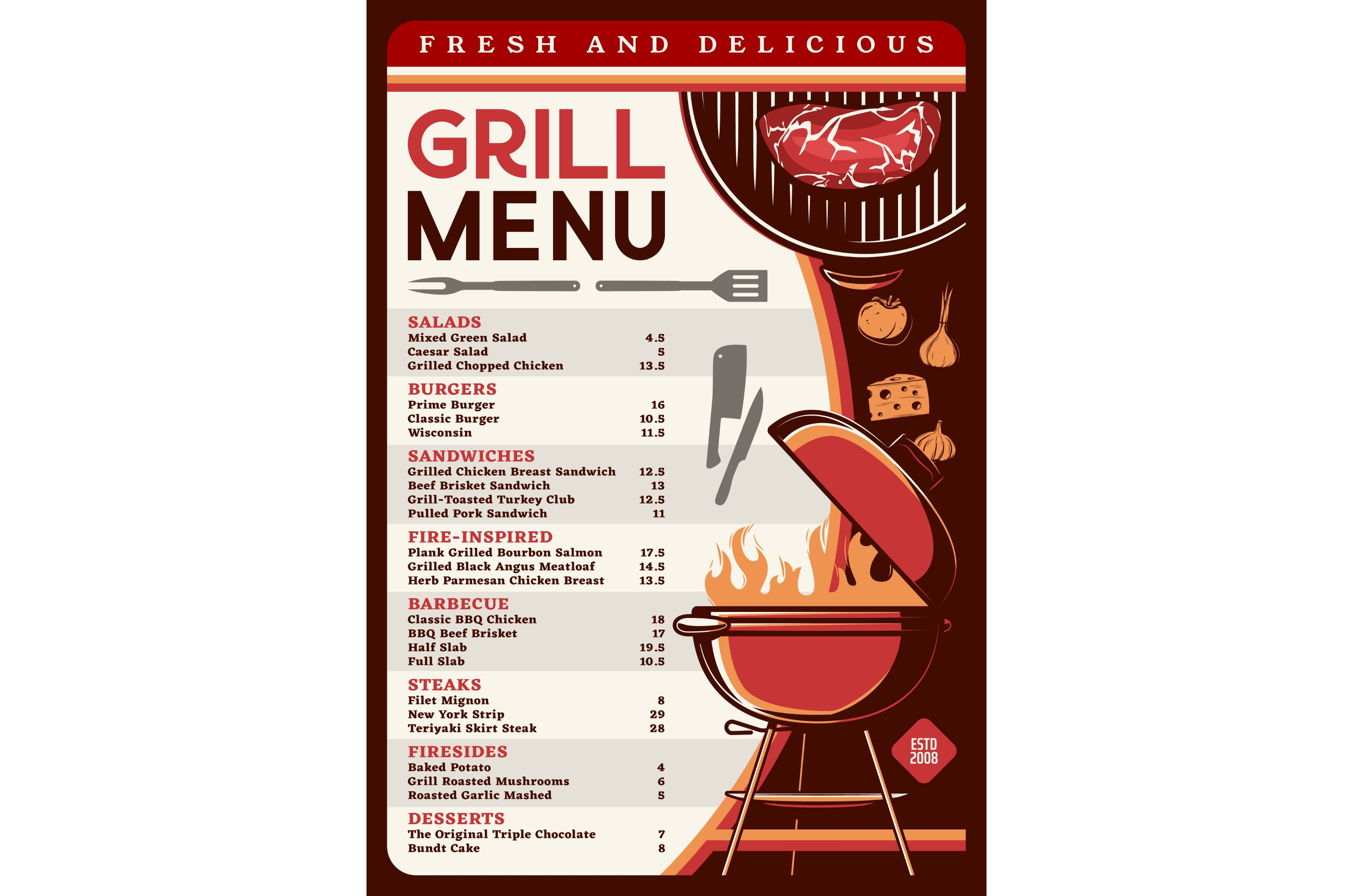 Grill menu with bbq food | Food Illustrations ~ Creative Market