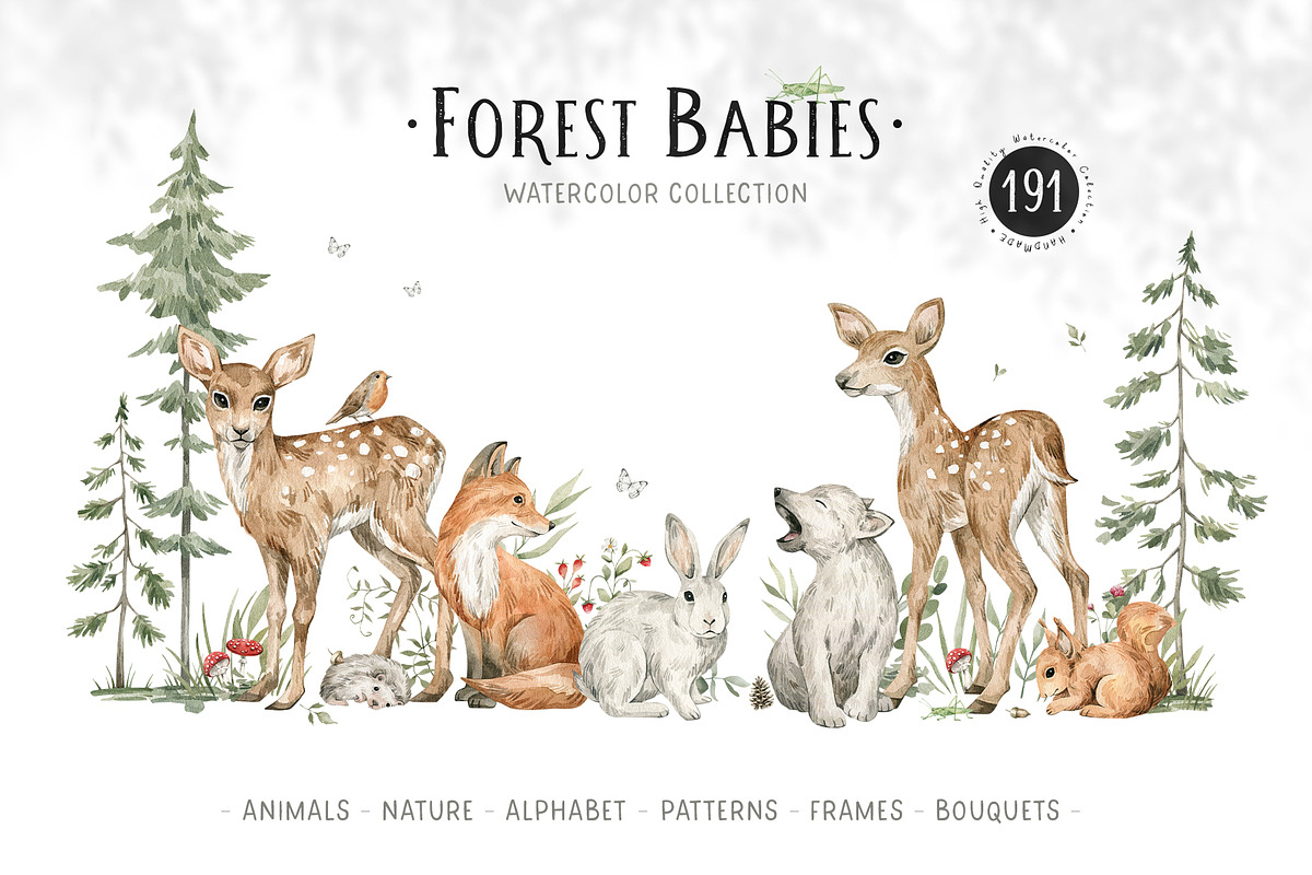 Forest Babies. Wild Animals clipart, an Animal Illustration by Kreker Kate