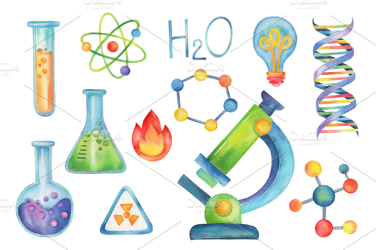 Science watercolor clipart,Chemistry, an Education Illustration by Vivitta