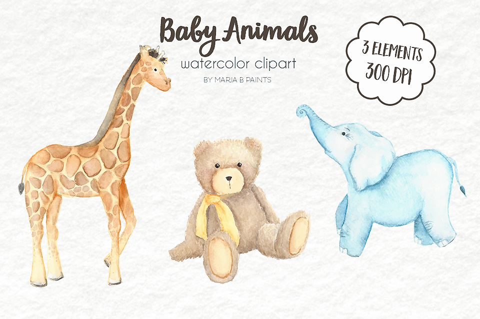 Watercolor Clip Art - Baby Animals, an Animal Illustration by Maria B ...