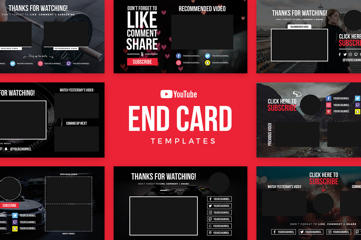 YouTube End Card Templates, a Social Media Template by Medialoot