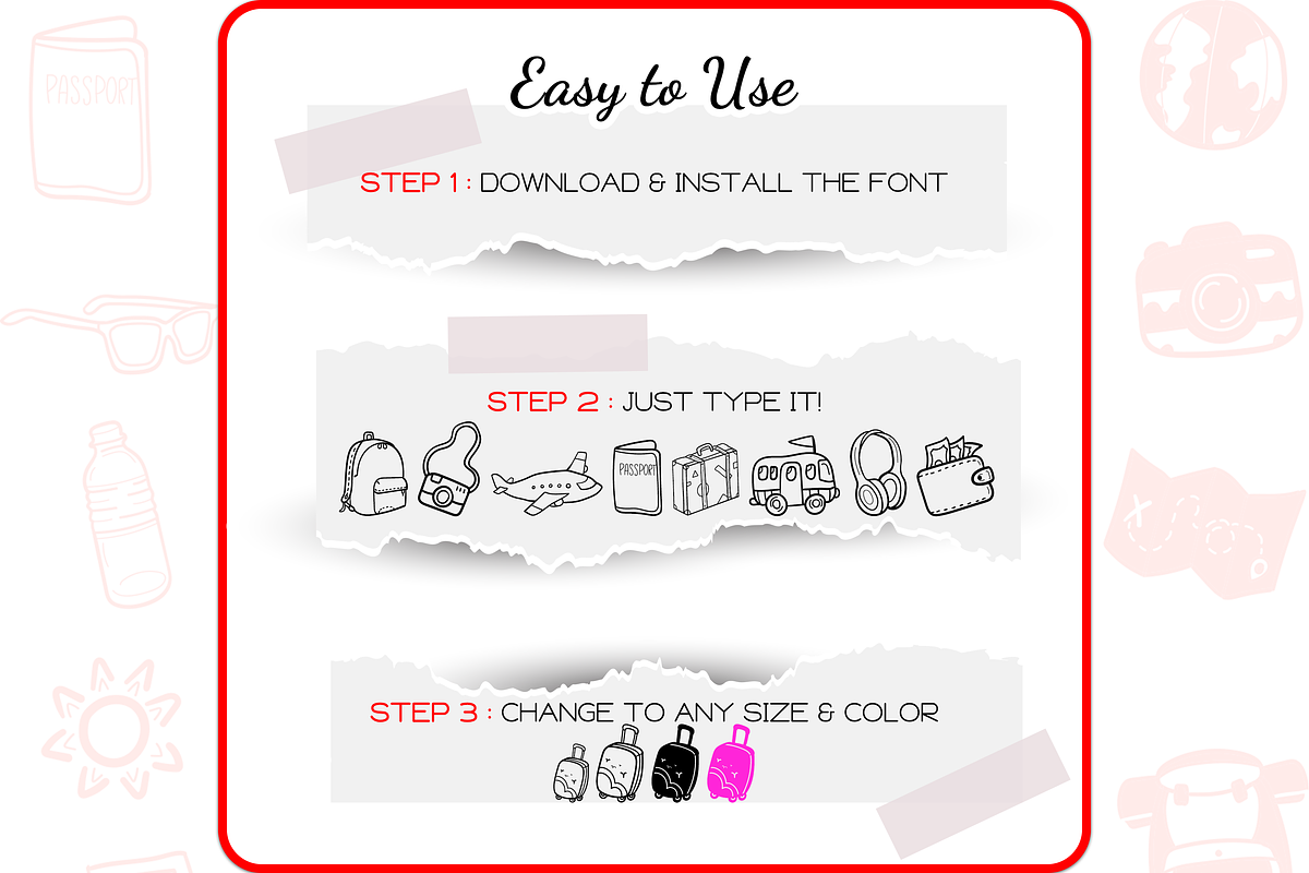 Travel Doodles - Dingbats Font, a Symbol Font by WADLEN