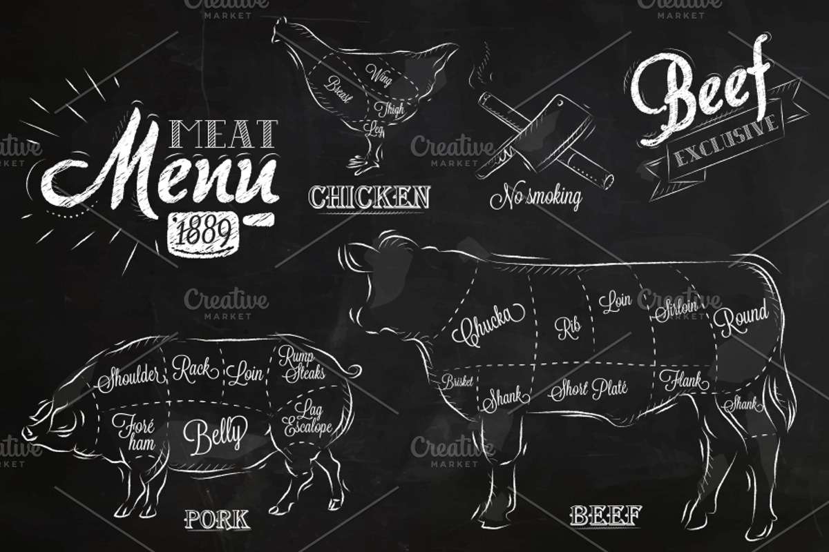 Meat Menu, a Food Illustration by Anna