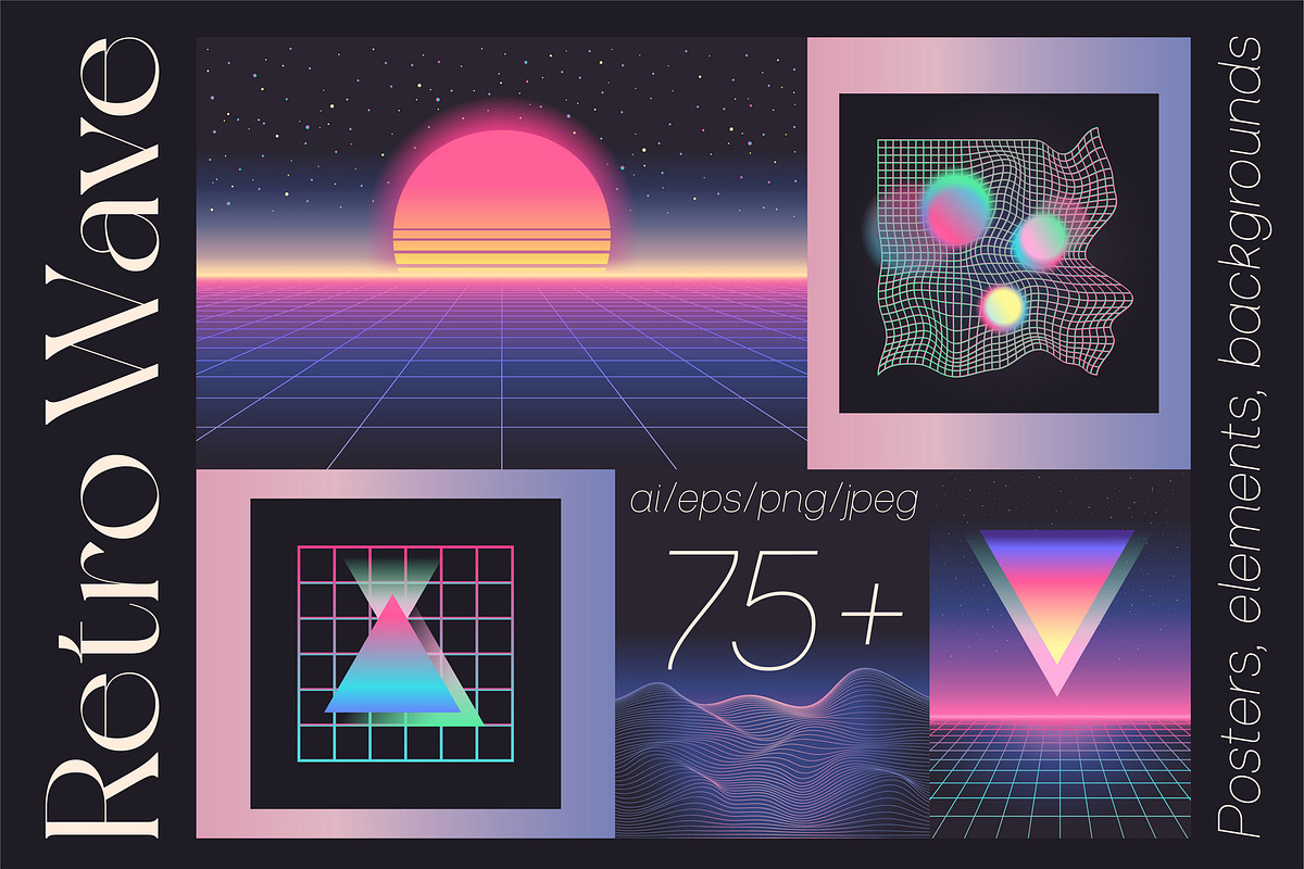 RETROWAVE 80s, 90s Synthwave Style Kit | Creative Market