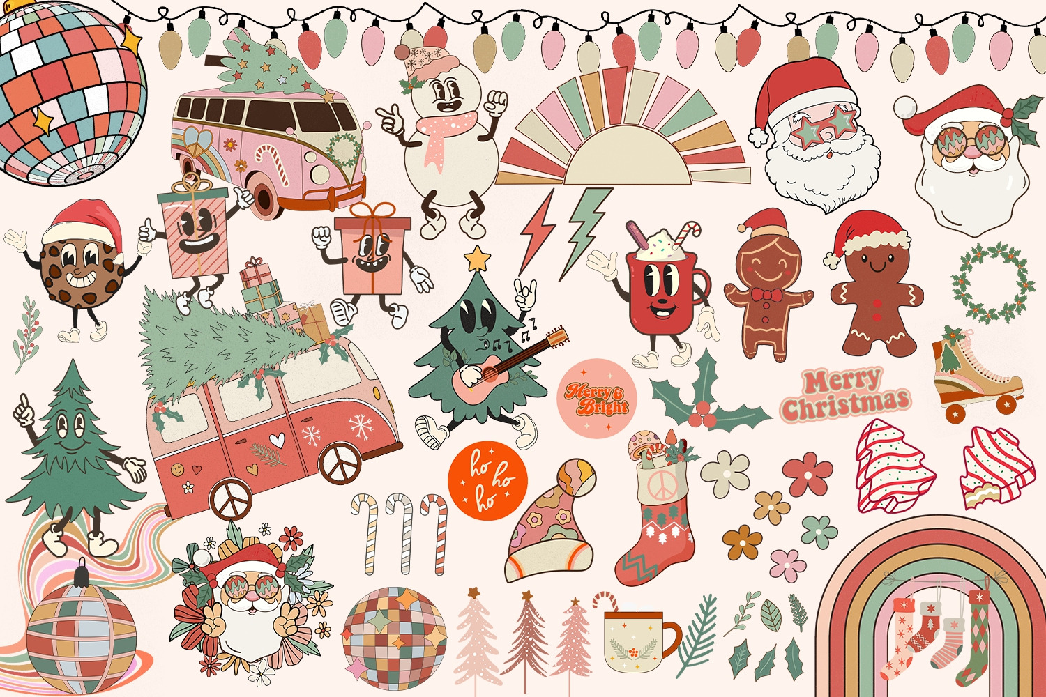 Retro Christmas Clipart Bundle PNG
